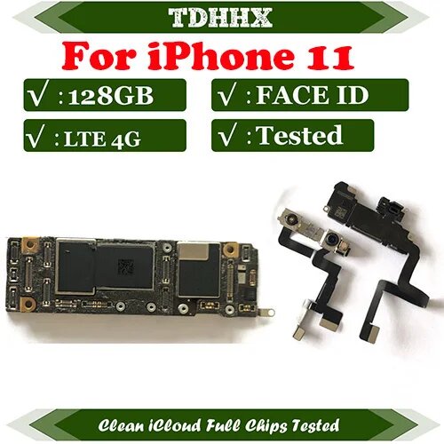 Материнская плата для iPhone 11 Clean iCloud 64 Гб материнская плата с системой 256 ГБ логическая плата 128 ГБ полнофункциональная поддержка обновления 128GB With Face ID