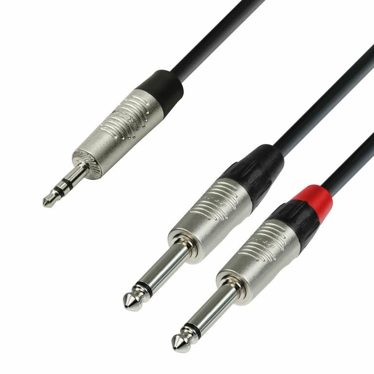 Adam hall k4 ywpp 0300 - кабель аудио trs (jack) stereo 3.5 mm - 2 х trs (jack) mono 6.3 mm, 0.22 мм2, 3,0 м, черный
