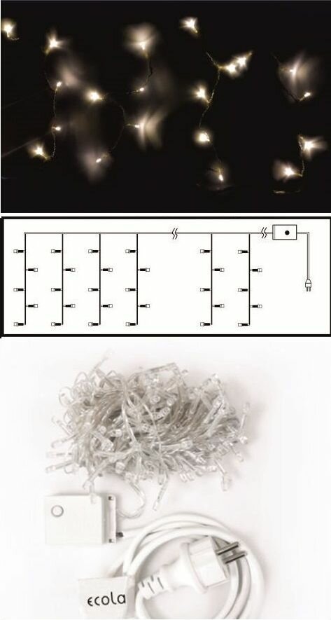 Ecola LED гирлянда 220V IP44 Бахрома 5x0.5м 135Led 4000K, 8 режимов, прозр. провод с вилкой