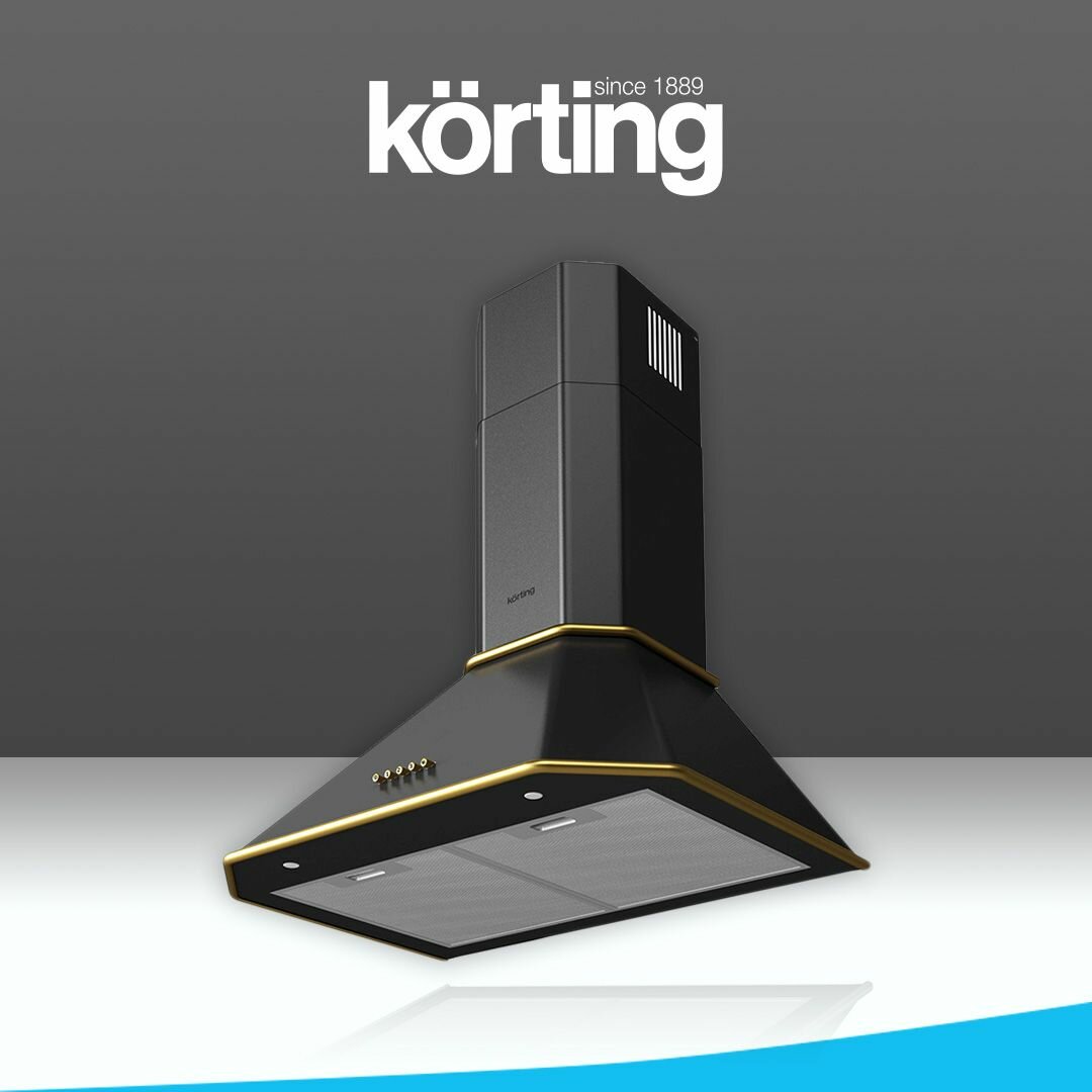 Купольная вытяжка Korting KHC 6839 RGN ширина 60 см, производительность 850 м3/ч, 3 скорости, матовый черный/золото