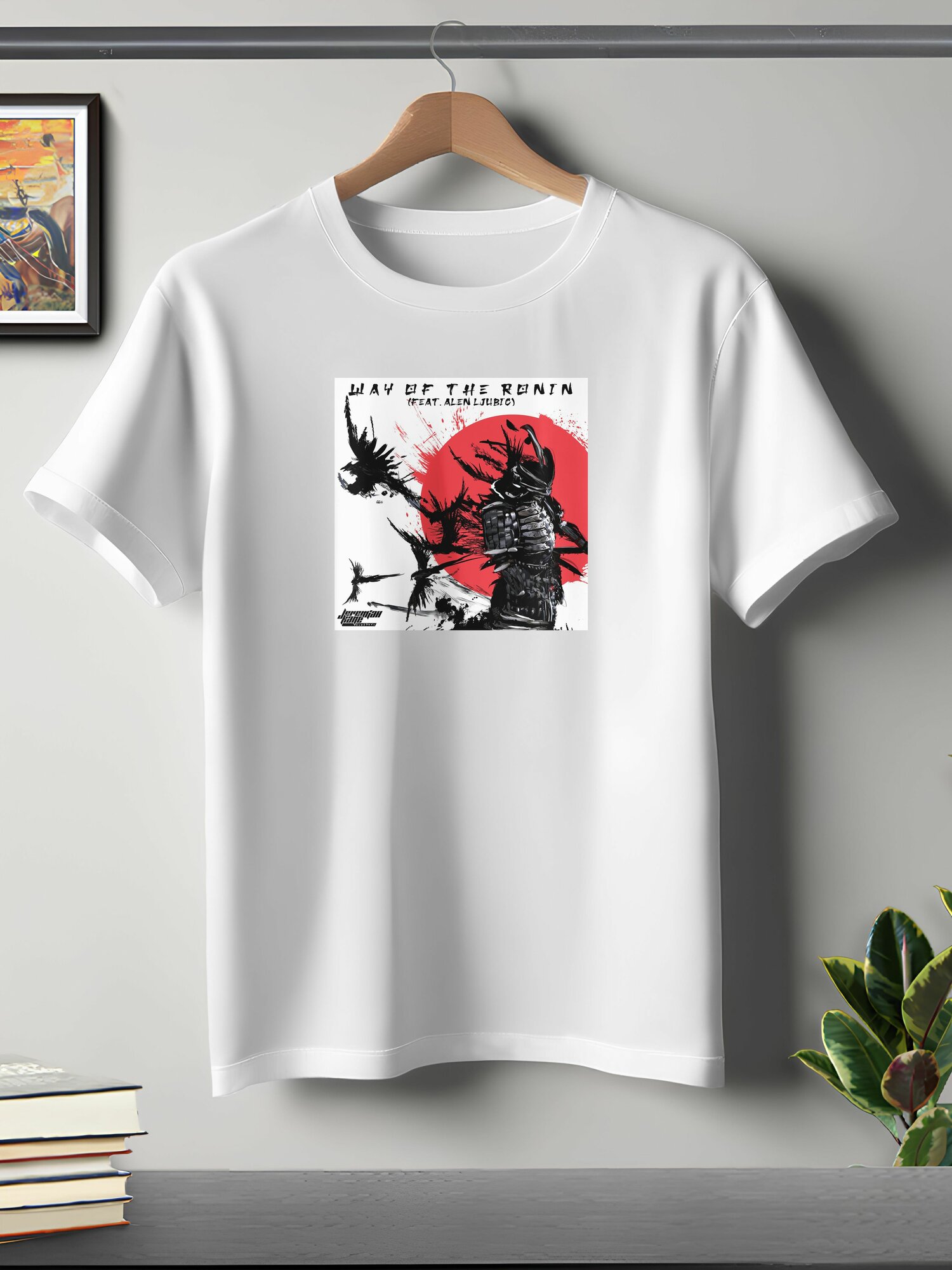 Футболка ONEQ унисекс 48-50 (L) размер с принтом Самурай, белая