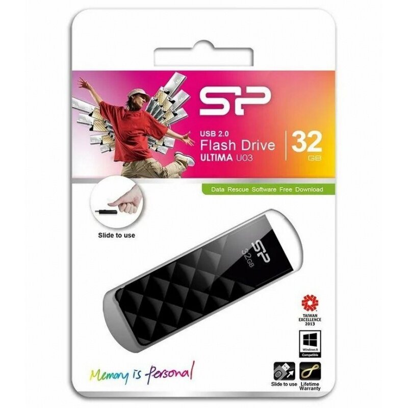 Флеш-карта Silicon Power Ultima U03, 32 гб, USB 2.0, черная (SP032GBUF2U03V1K)