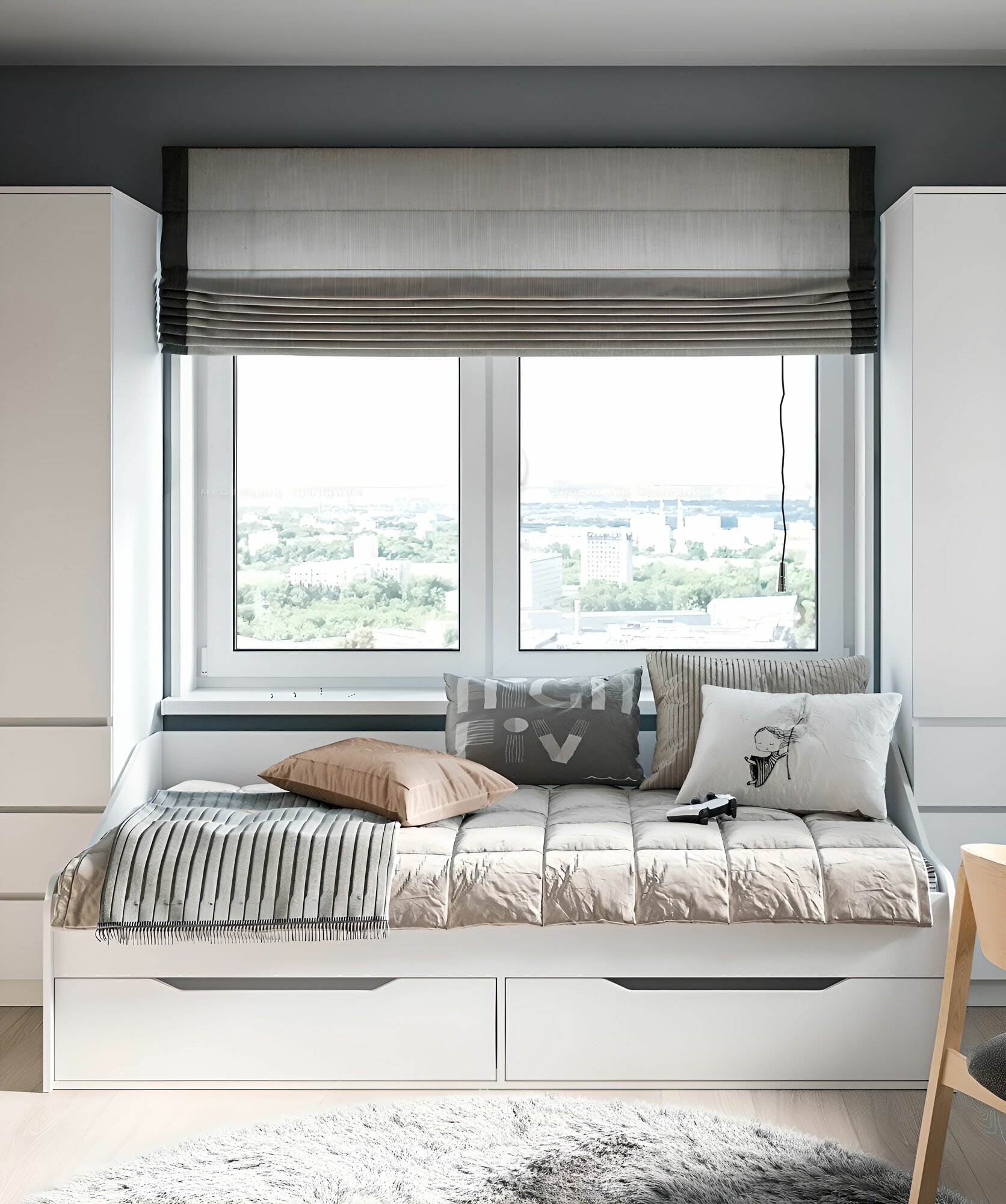 Диван-кровать детская Норд 200х90 Белый гладкий, с ящиками, модульная