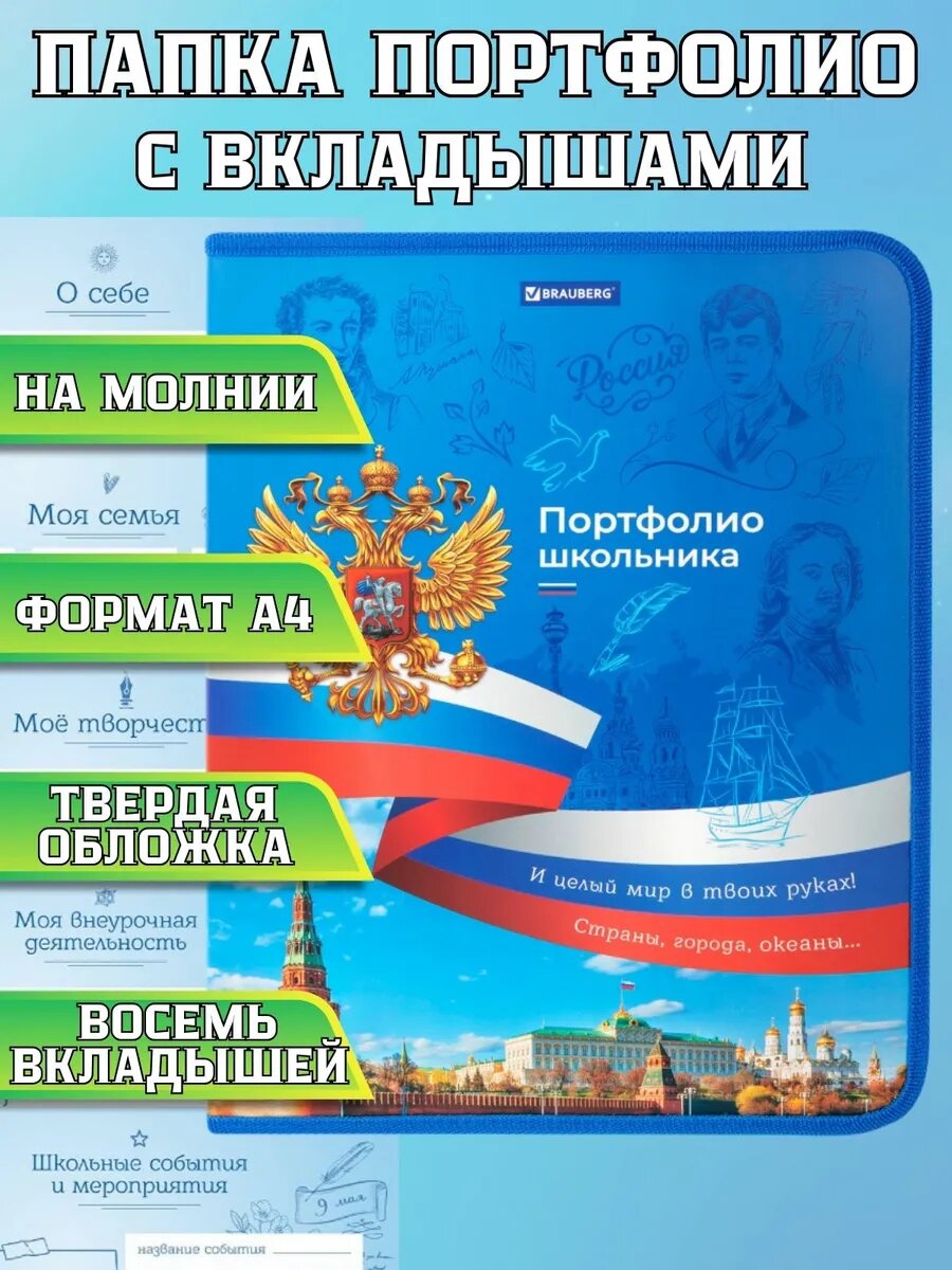 Папка портфолио с вкладышами на молнии А4