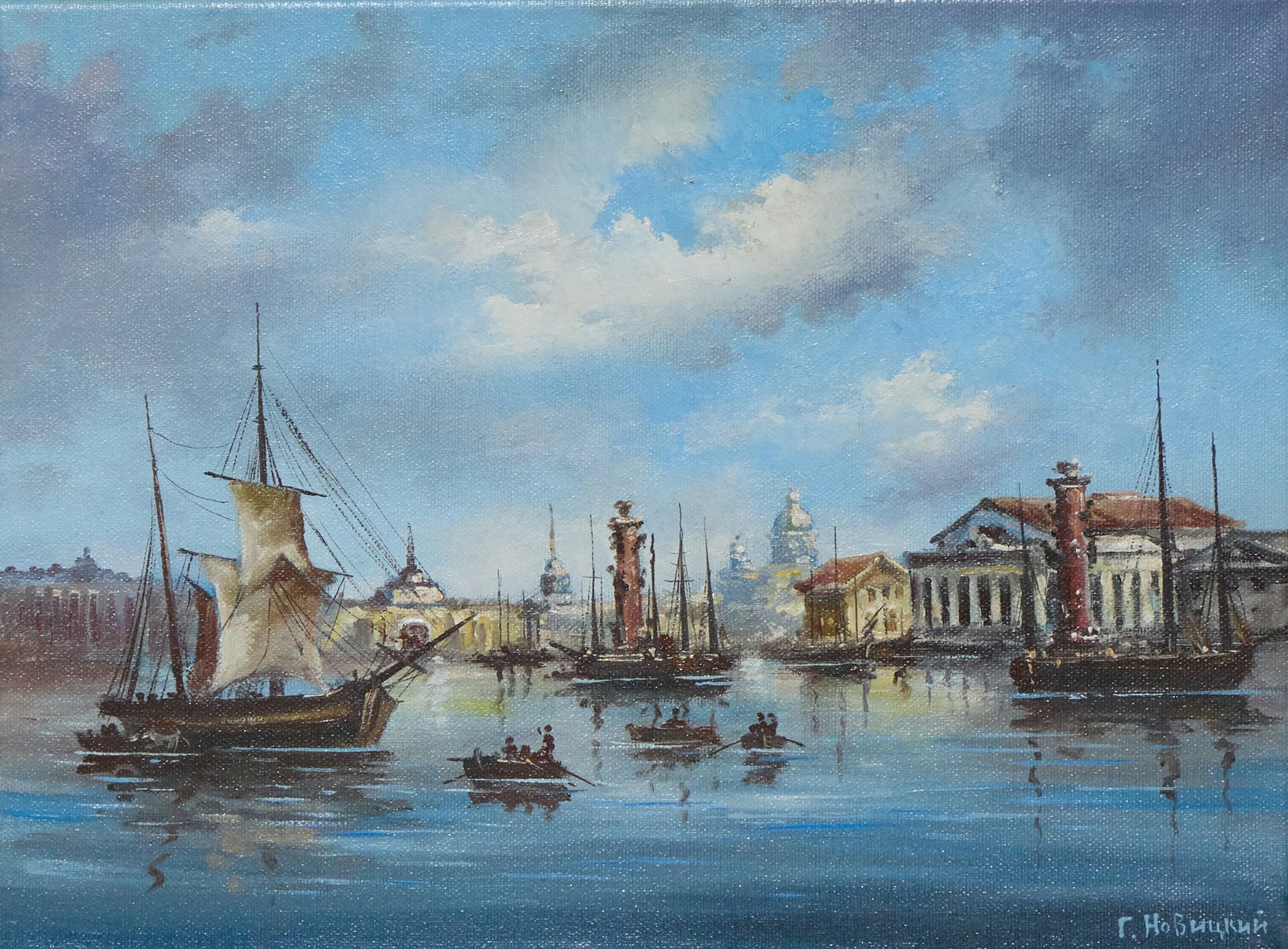 Корабли на неве, Геннадий Новицкий, Реализм, Лён, Масло