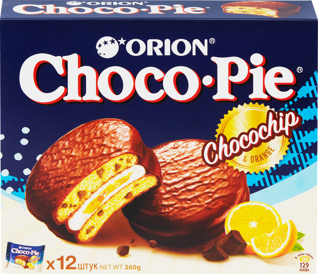 Бисквит ORION Choco Pie Chocochip с кусочками шоколада в глазури, 360г