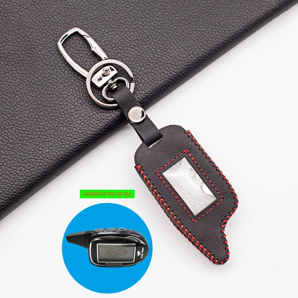 100% кожаный чехол-брелок для ключей Scher-Khan Magicar 7, 8, 9, 10, 11, 12, автомобильная сигнализация, ЖК-дисплей, пульт дистанционного управления Scher Khan M7 M8 M9 M10 M11 Red line