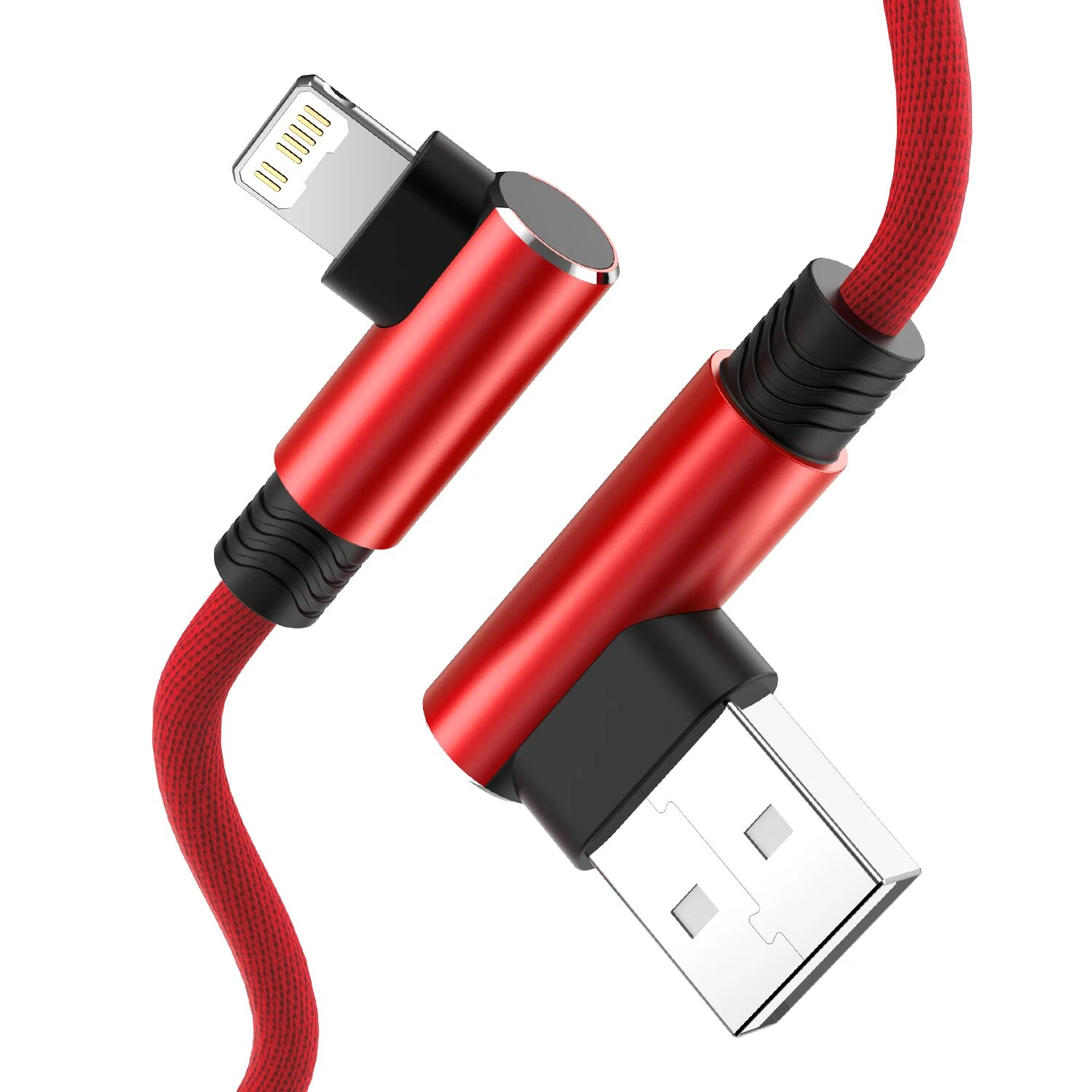 USB-кабель для быстрой зарядки с углом 90 градусов для iPhone 11, 12, 13, 14 Pro, X, XR, XS Max, 6, 7, 8 Plus, SE, iPad mini, провод длиной 2 м, 3 м, кабель для передачи данных и зарядки 1 м, Красный