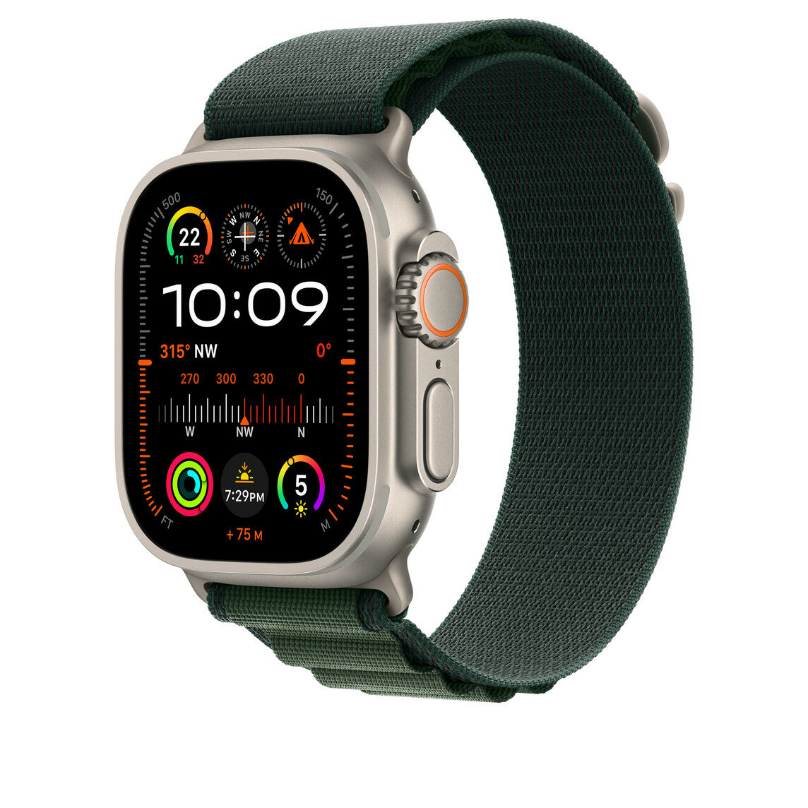 Ремешок для Apple Watch 49mm Dark Green Alpine Loop - Large - Natural Titanium Finish