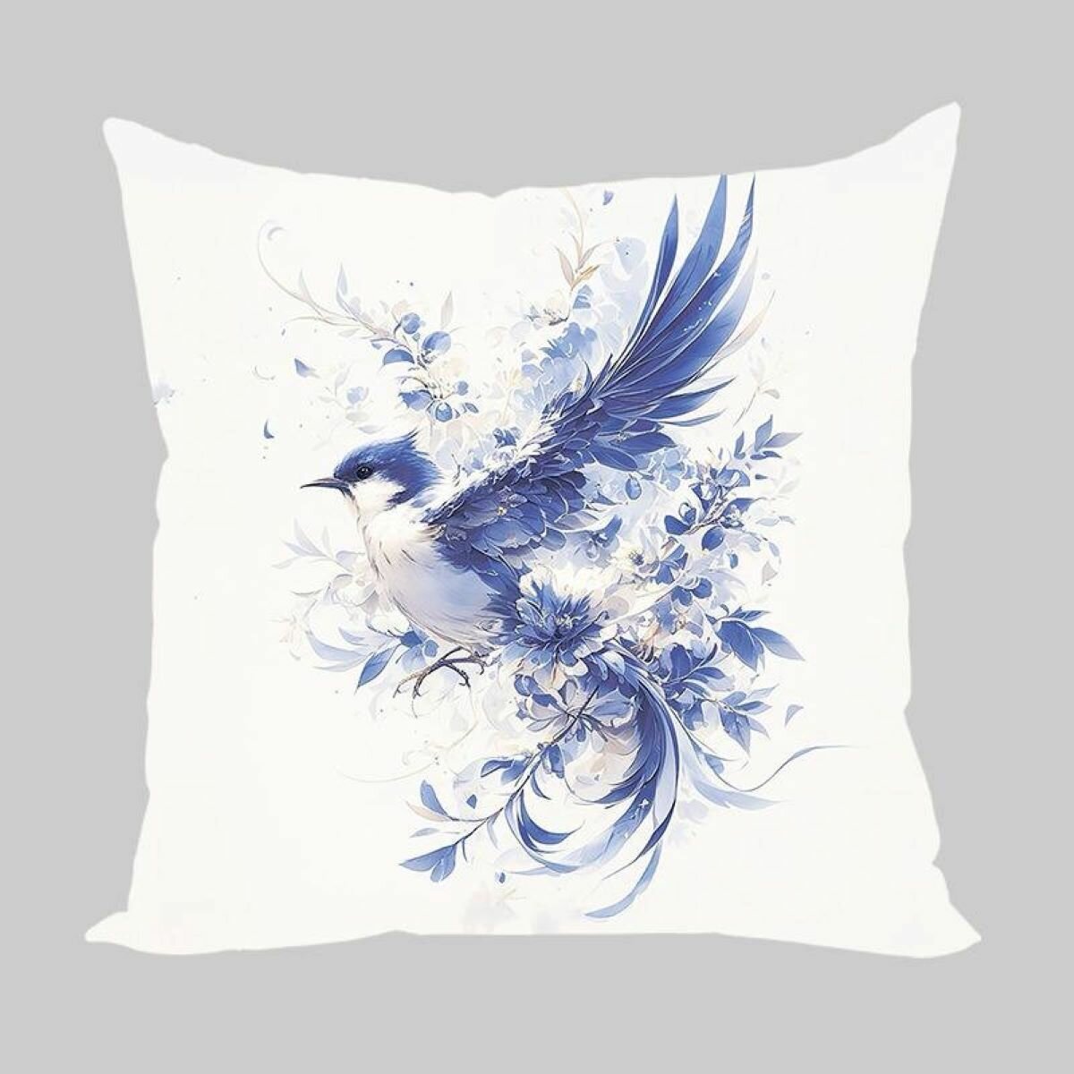 Чехол для подушки Голубой скворец велюр 40х40