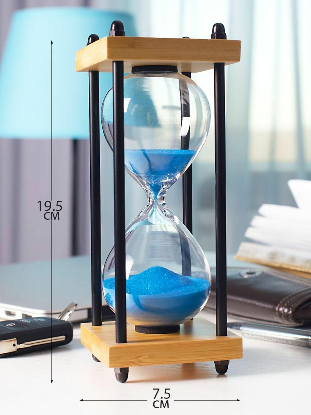 Песочные часы с синим песком на 15 минут (19x7,5х7,5 см)