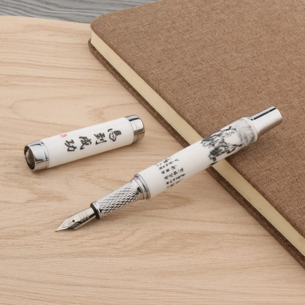 Сине-белая фарфоровая перьевая ручка с рисунком лошади, средние канцелярские принадлежности, Офисная ручка с чернилами