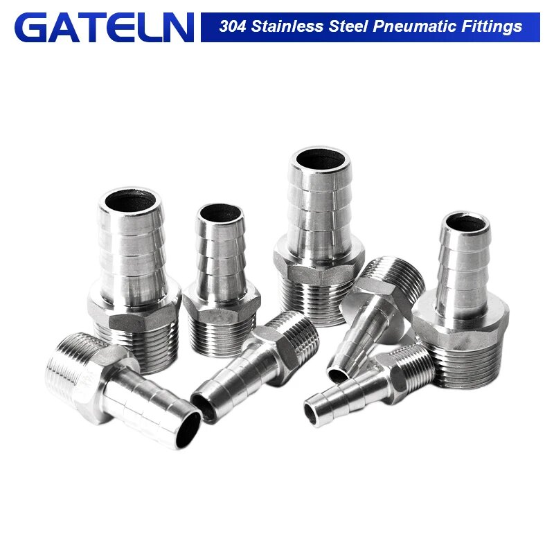 Соединитель для шланга с зазубринами 304 из нержавеющей стали 1/8 дюйма 1/4 дюйма 3/8 дюйма 1/2 дюйма BSP, наружная резьба, фитинг для трубы, штуцер для шланга, пагода, муфта, хвостовой разъем
