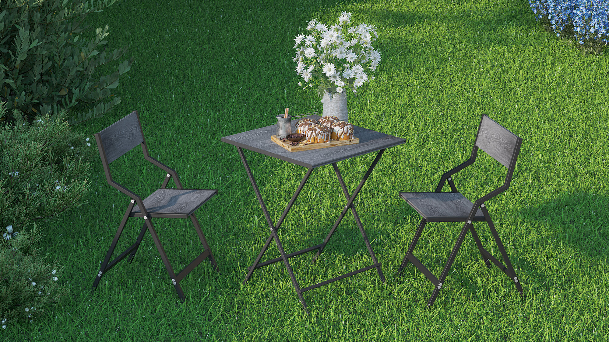 Комплект дачной мебели "Лаундж", ДПК/металл, серый, стол+стулья