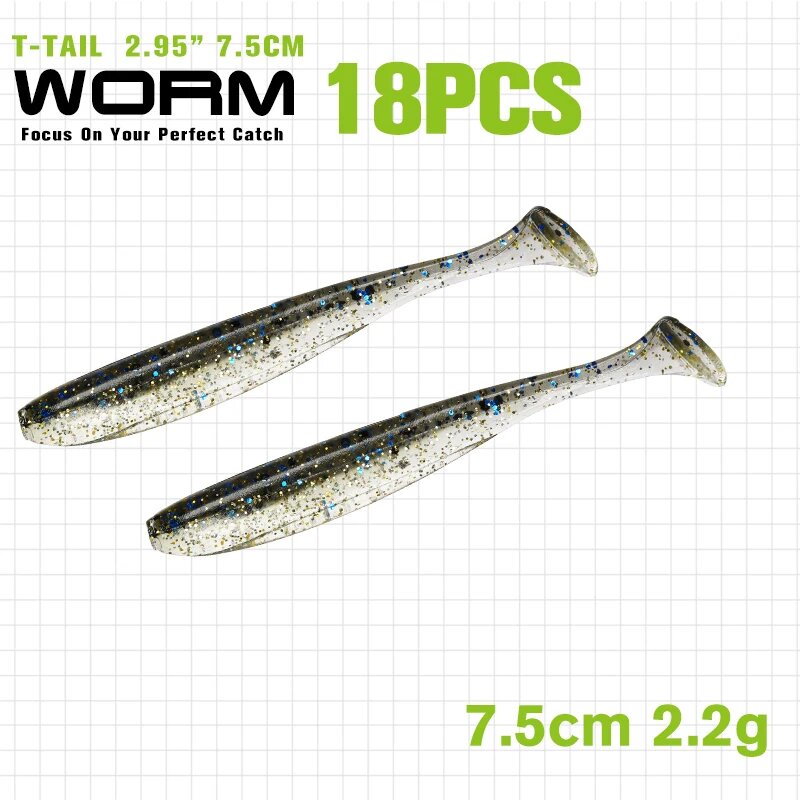 TSURINOYA NEW Fishing Lure T Tail Worm 55мм 65мм 75мм 88мм T-75C