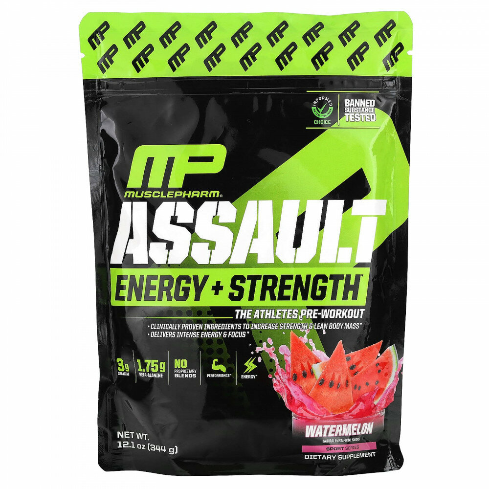 MusclePharm, Assault®, предтренировочный комплекс, со вкусом арбуза, 344 г (12,1 унции)