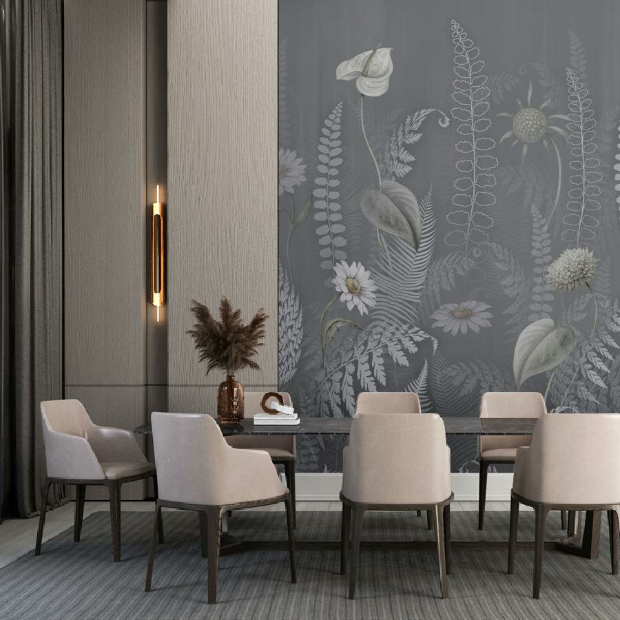 Фотообои Панно из цветов на сером теплом фоне 13-842-S-Песок 270 x 200 см (ВхШ) Метровые, флизелиновые, влагостойкие обои