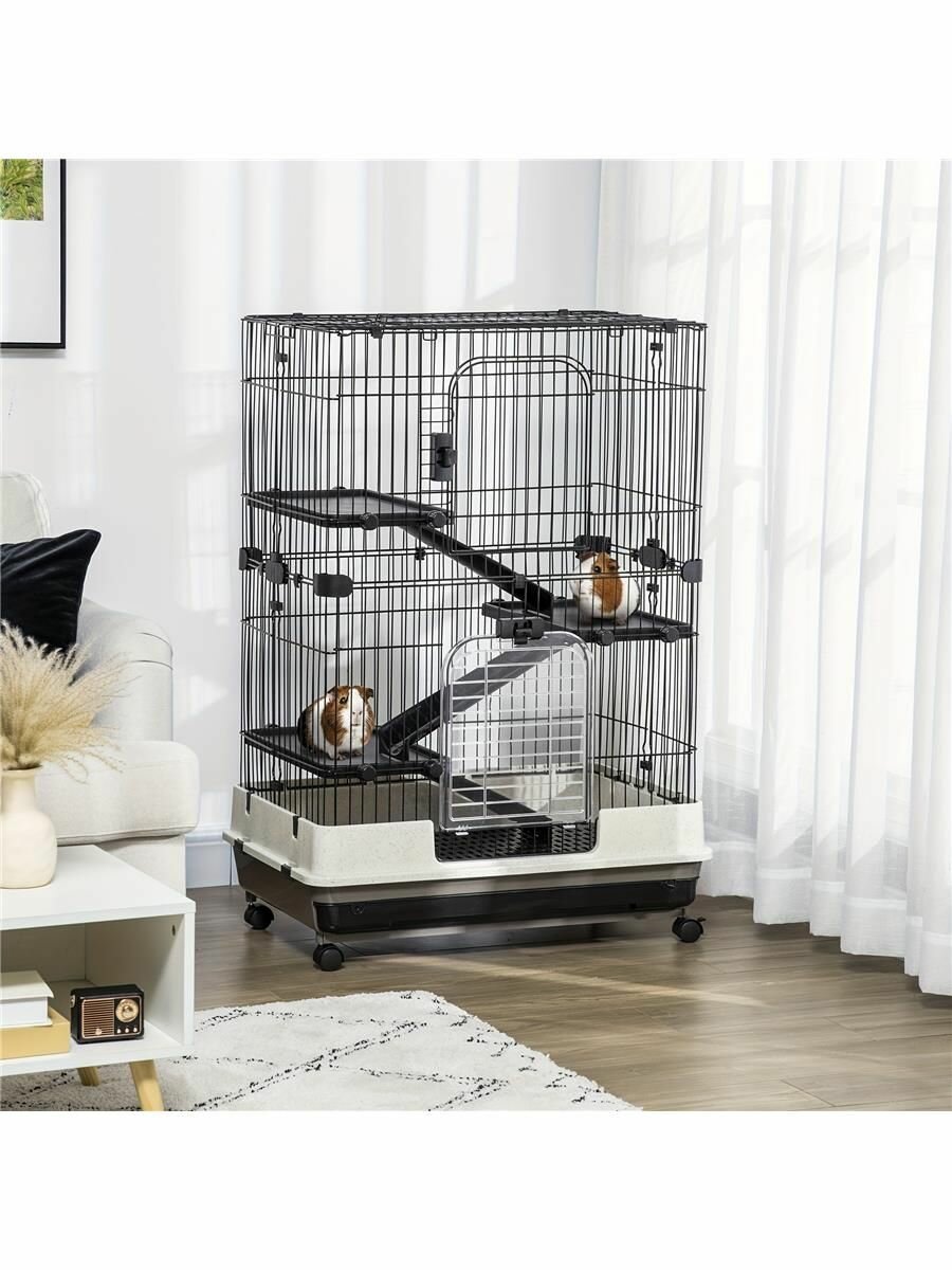 Небольшая клетка для домашних животных с колесами, съемными поддонами, платформами и пандусами, подходящая для кроликов, шиншилл, хорьков