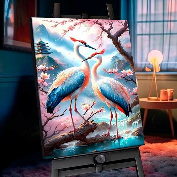 Картина по номерам Котеин С Кристаллами Из хрусталя "Японские Журавли" , 40х50 см, 28 цветов (SHR0569)