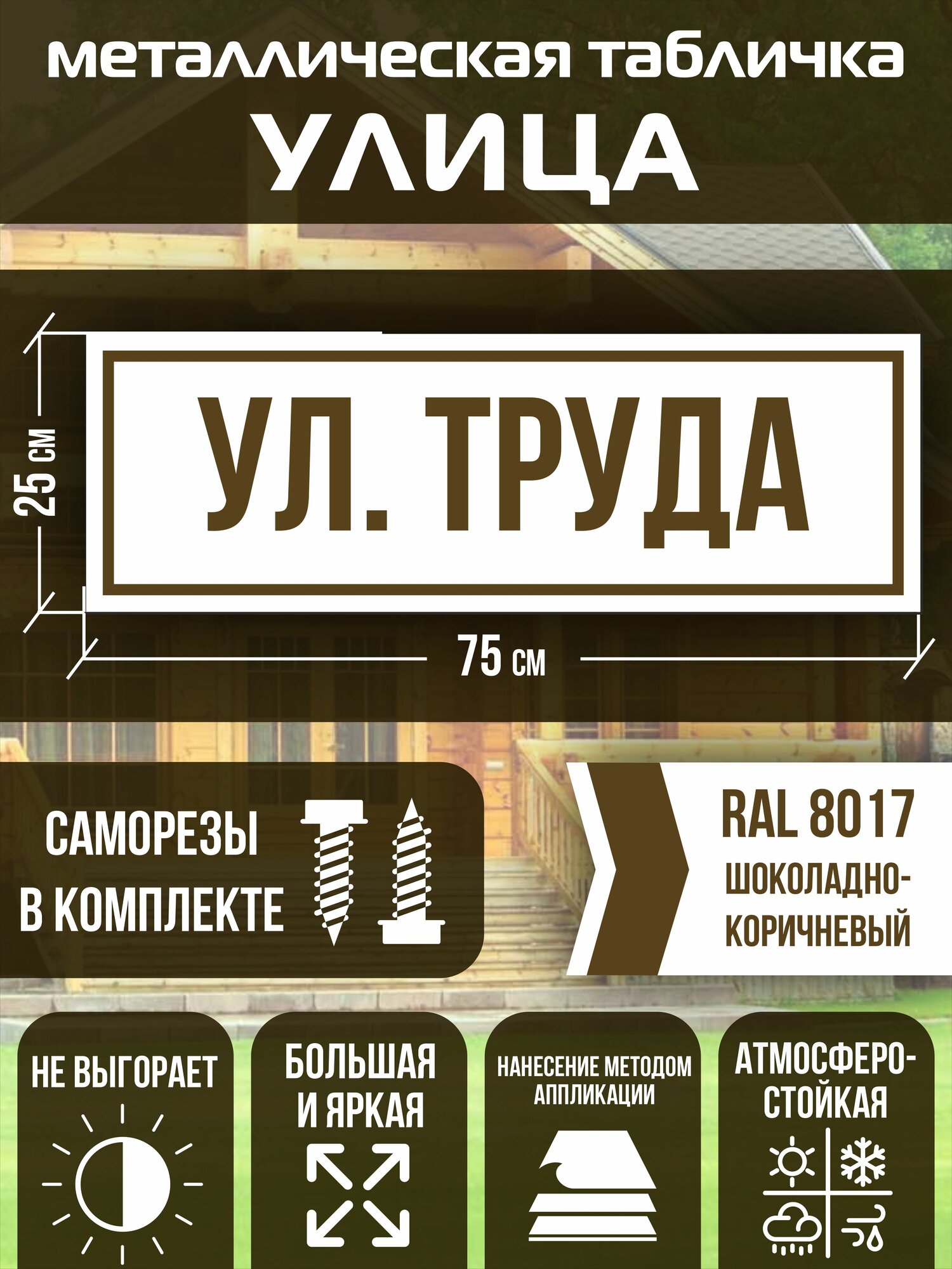 Адресная табличка на дом улица Труда RAL 8017 коричневая