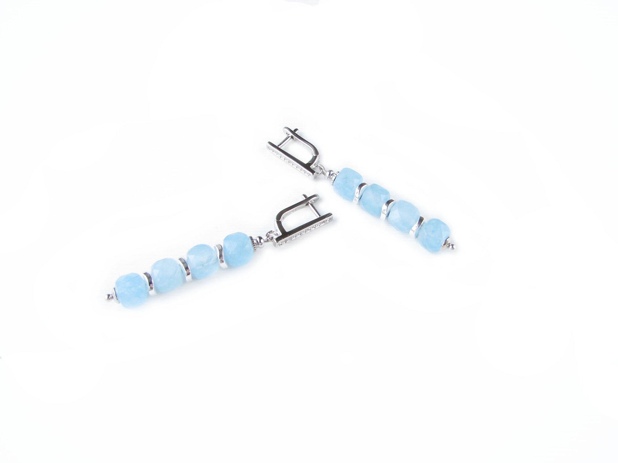 Серьги с подвесками, аквамарин, фианит