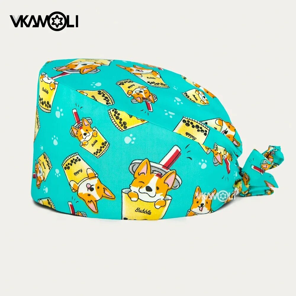 Медицинская шапка vkamoli хлопок, принт корги с bubble tea, цвет hat