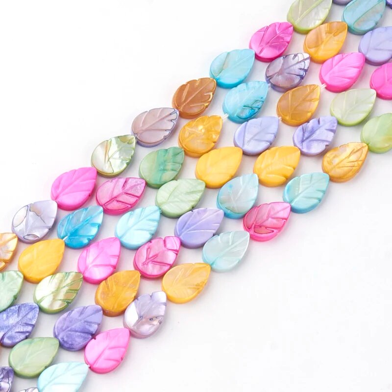 Бусины из пресноводных ракушек, окрашенные, в форме листьев, для изготовления бижутерии, разные цвета, 10x7x3 мм, около 36 шт, 14,6 дюйма