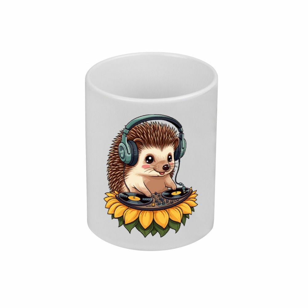 Кружка Ёжик-диджей зажигает на подсолнухе
