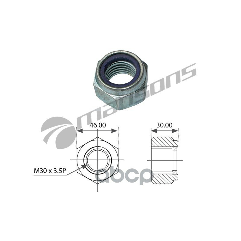 Гайка! самоконтрящаяся болта реактивной тяги M30x3.5 H30 SW46 BPW, ROR Mansons арт. NLN117