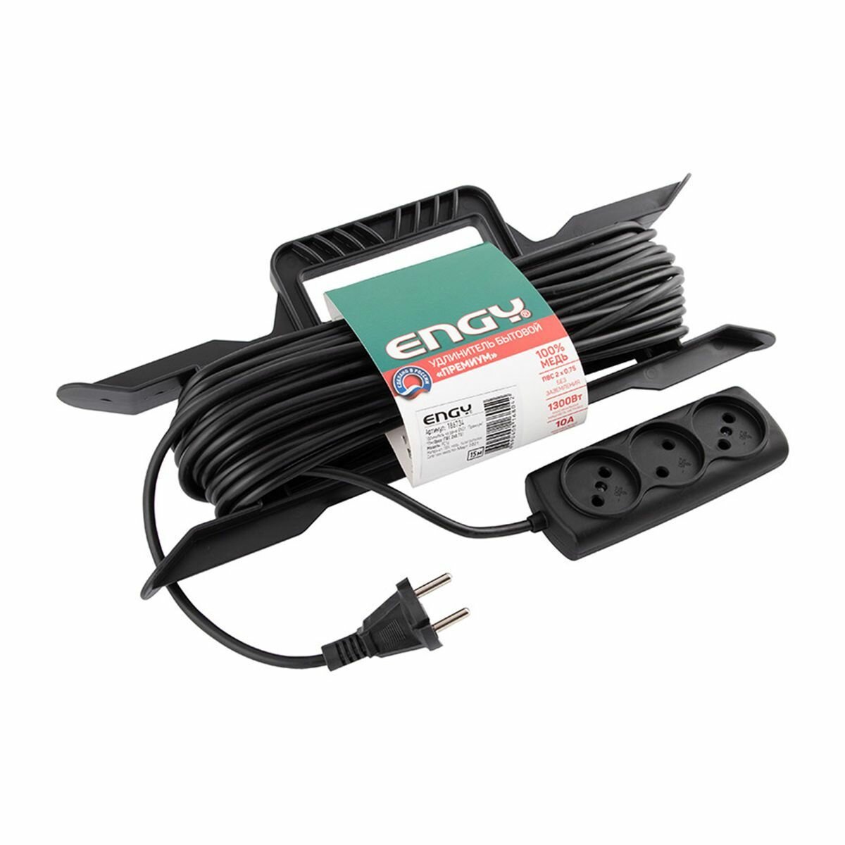 Удлинитель на раме Engy Премиум, 3 розетки, без заземления, 2 x 0,75 мм , 15 м
