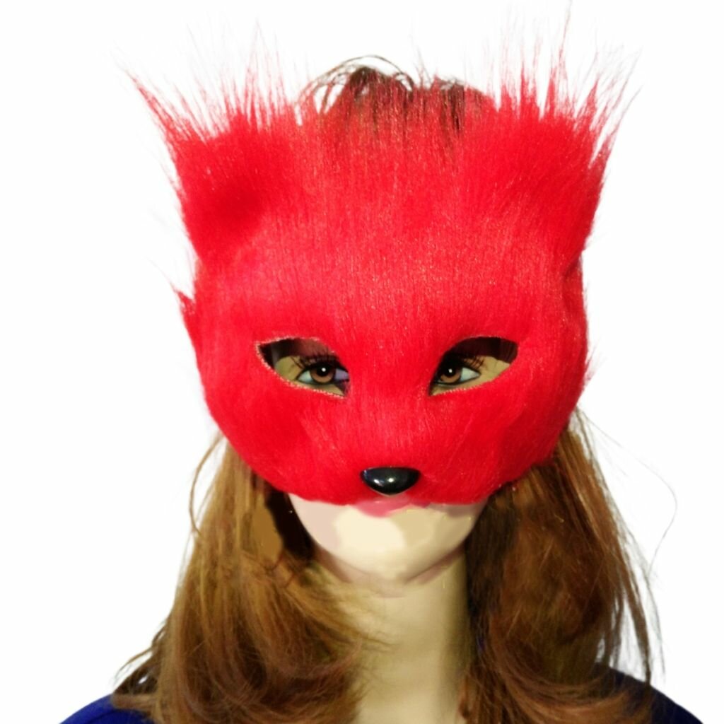 Меховая маска маленького лисенка-кота-красная