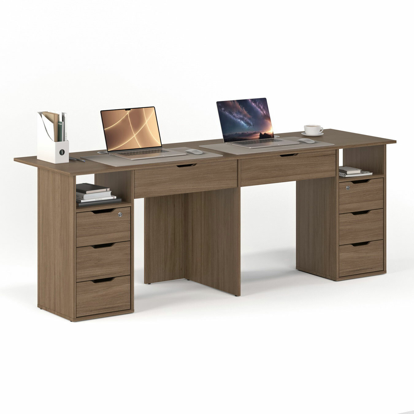 Письменный стол для двоих 007083Я (цвет: ясень шимо тёмный)