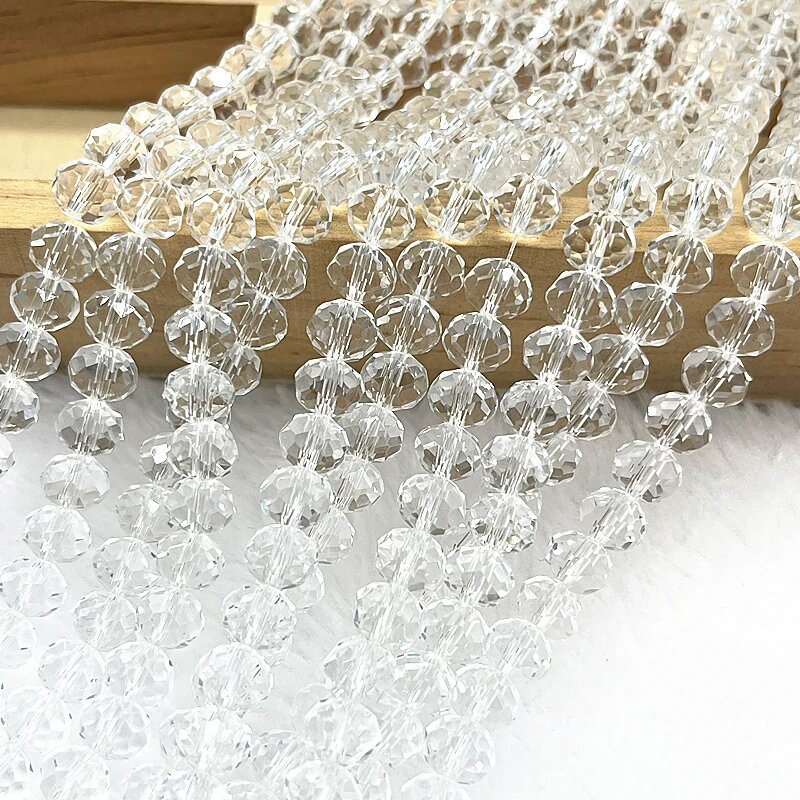 Бусины хрустальные граненые HWBBXHGT 4/6/8 мм Белый, 4x3mm(100pcs), 12