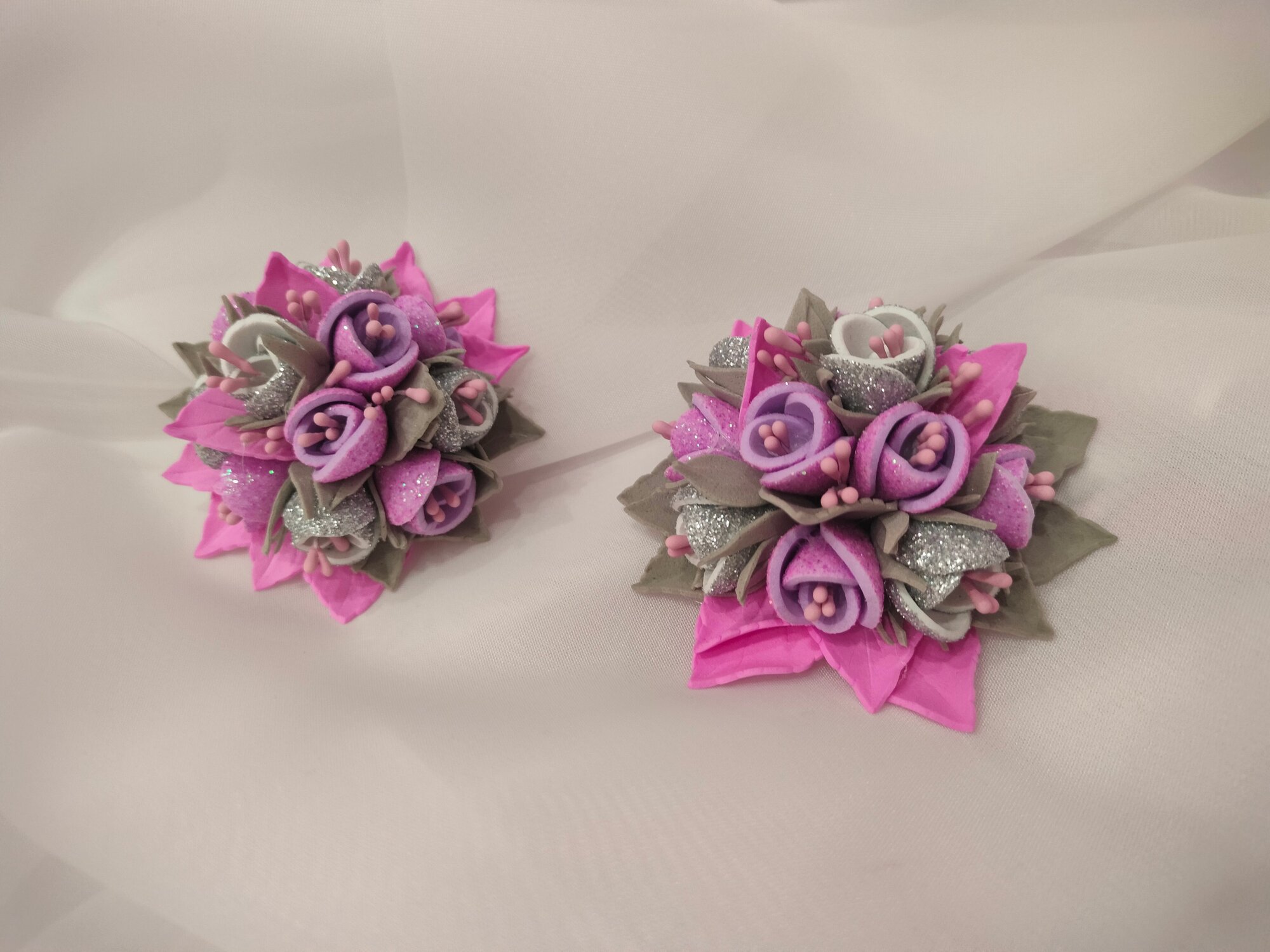 Заколка для волос с цветами из фоамирана, ручная работа, заколка крокодил для девочек, 2шт.