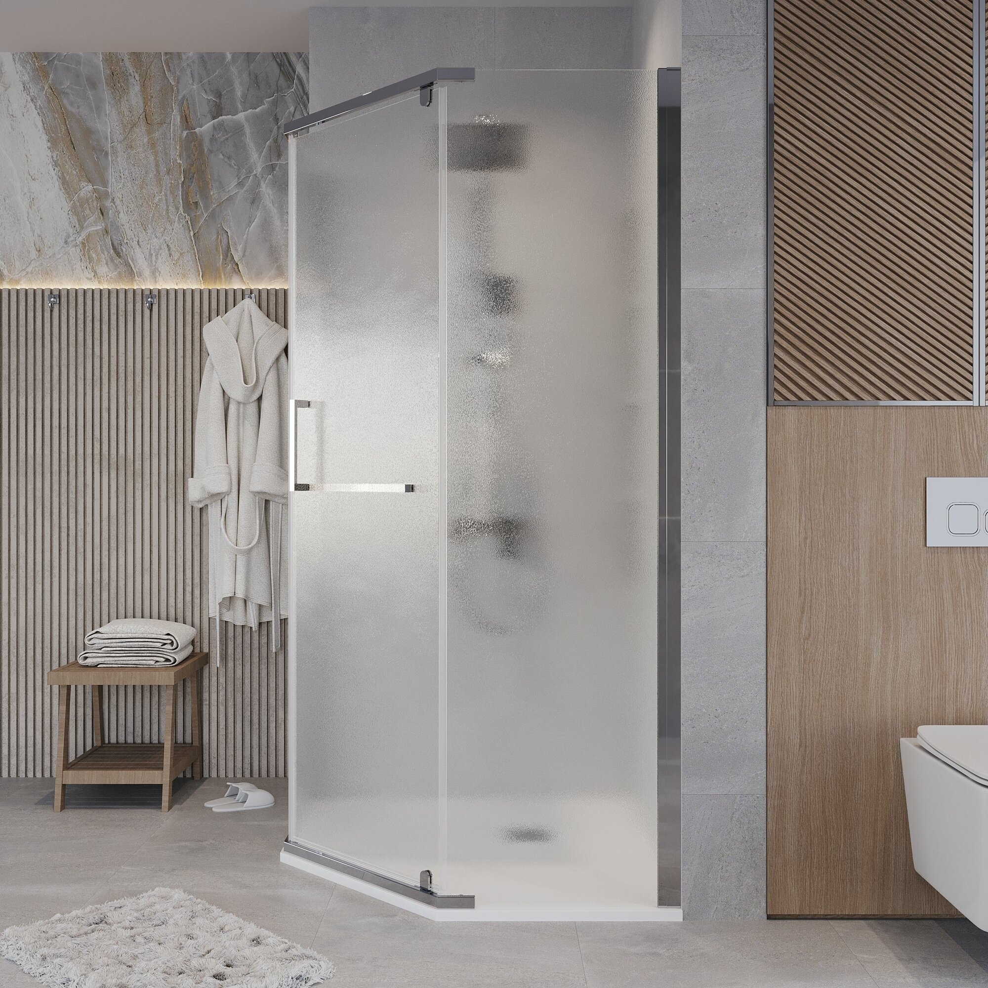 Душевое ограждение Grossman Pragma 302. K33.03.9090.10.02 (90х90х195) трапеция, распашная, хром, стекло шиншилла, 1 место