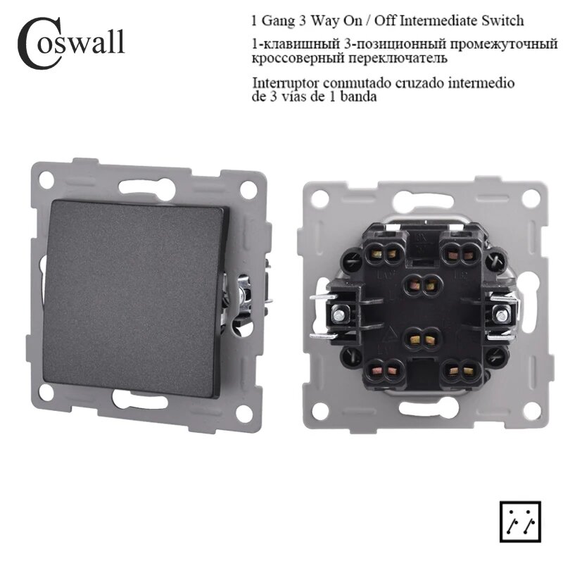 COSWALL CS-D1a-12 черная алюминиевая панель 1 Gang 3 Way