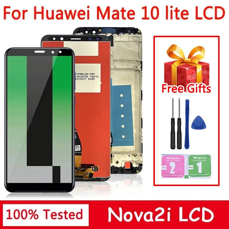 5,9 "протестированный Nova 2i экран для Huawei Mate 10 Lite LCD RNE-L21 L22 L01 L02 L11 L23 L03 AL0 дисплей сенсорный в сборе Замена Black With Frame