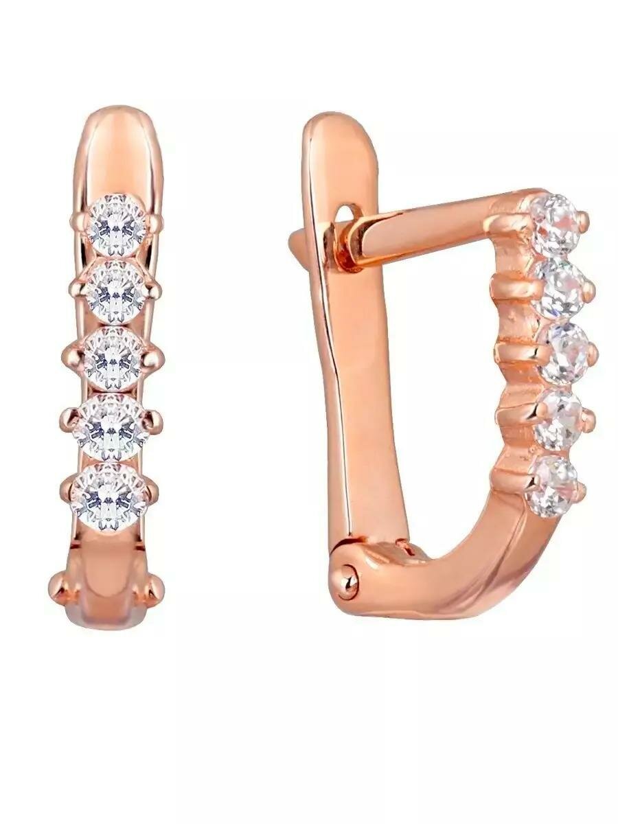 Серьги, красное золото, 585 проба, фианит