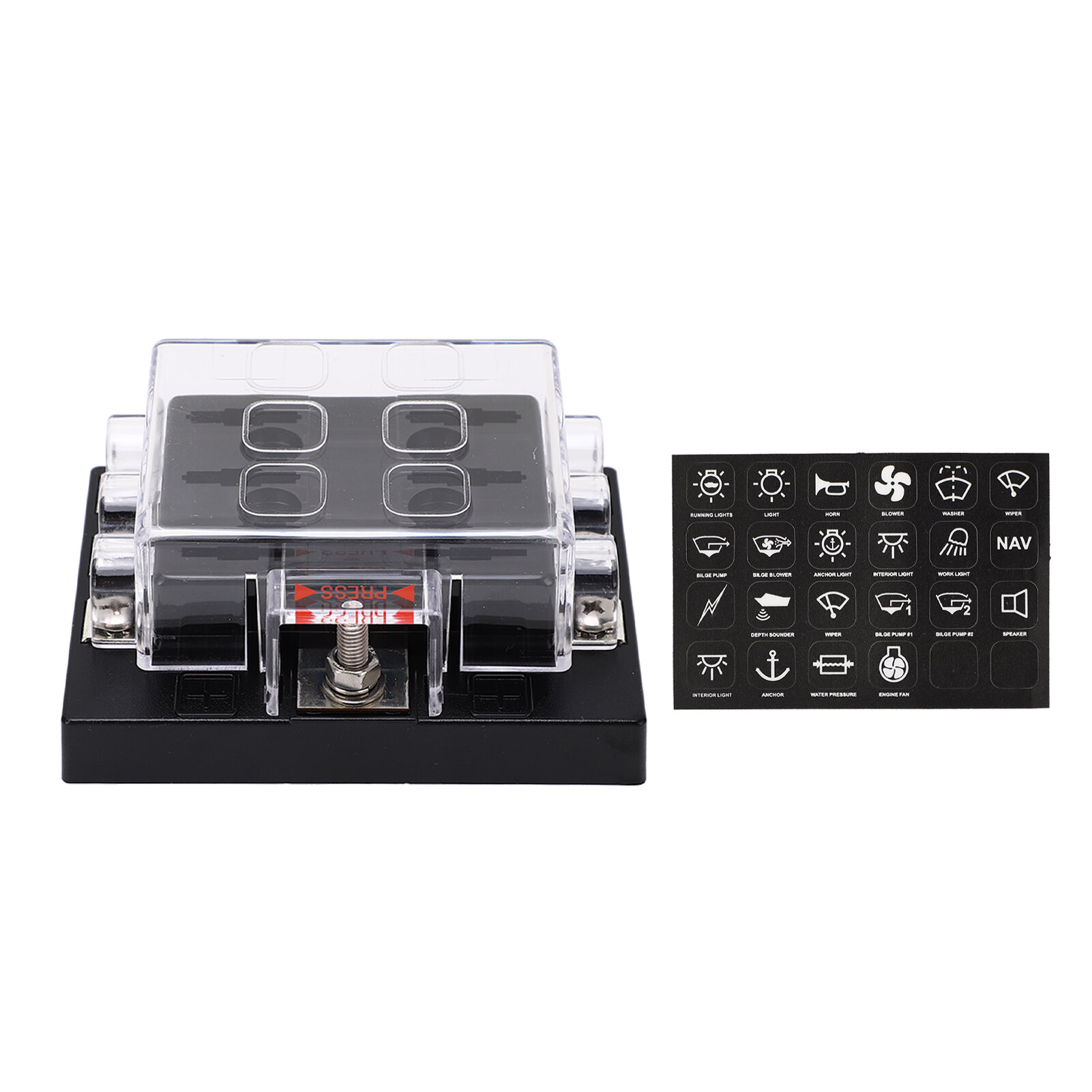 Блок предохранителей ножевых ATC/ATO, 6 гнезд, водонепроницаемый, с минусовой шиной, 12-36VDC