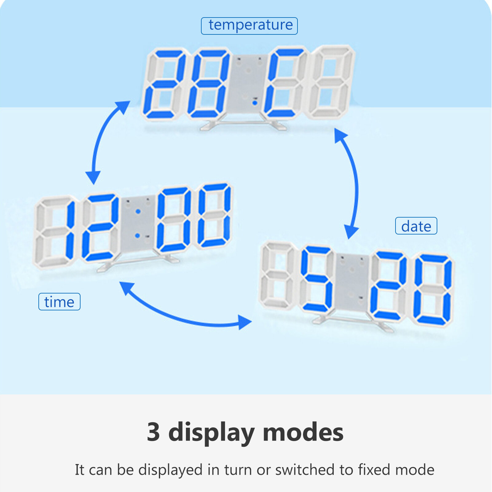 Digital Alarm Clock 3D LED Wall Time Date Temperature Display Brightness Adjustable — фото 1