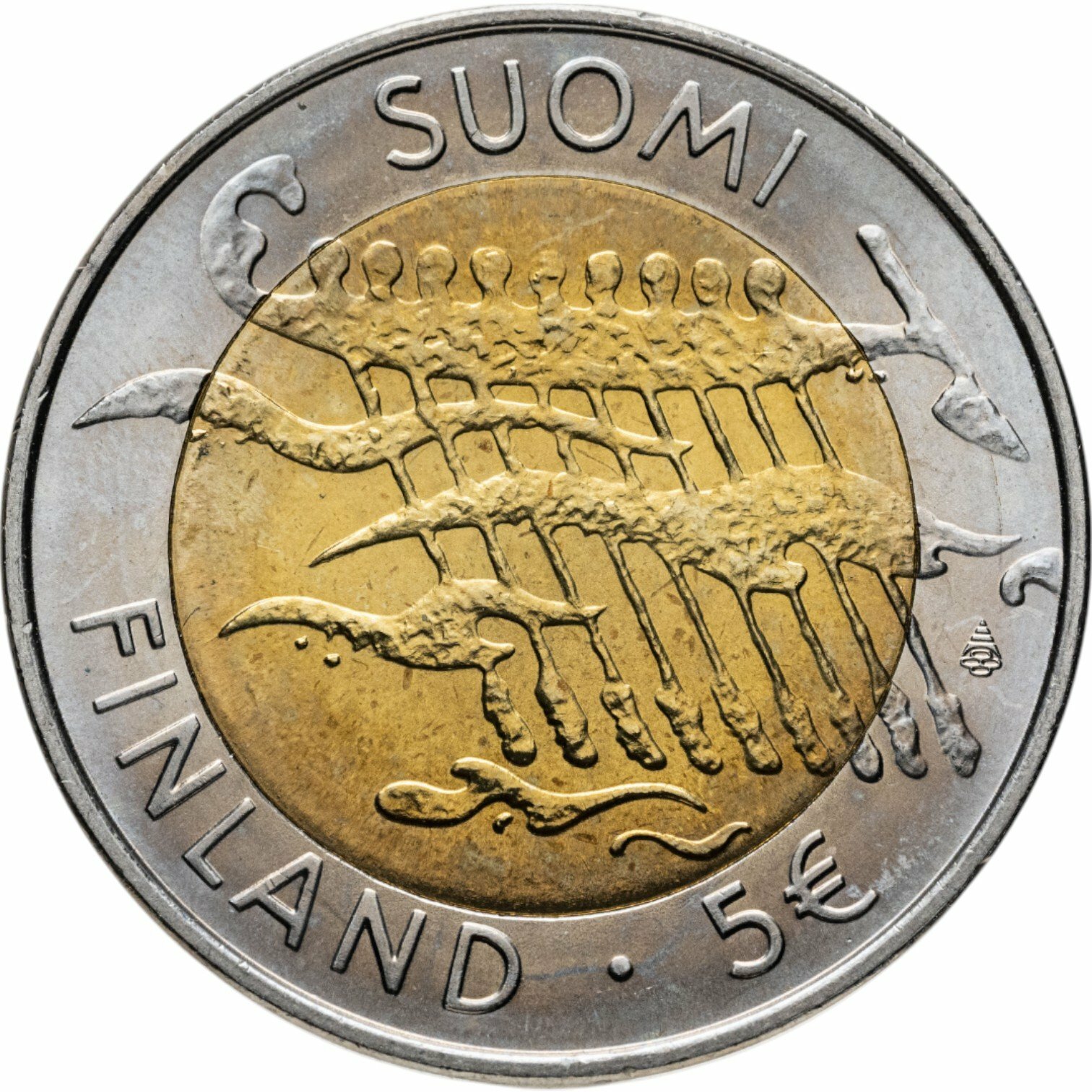 Финляндия 5 евро 2007 "90 лет независимости", Биметалл, в сохранности UNC