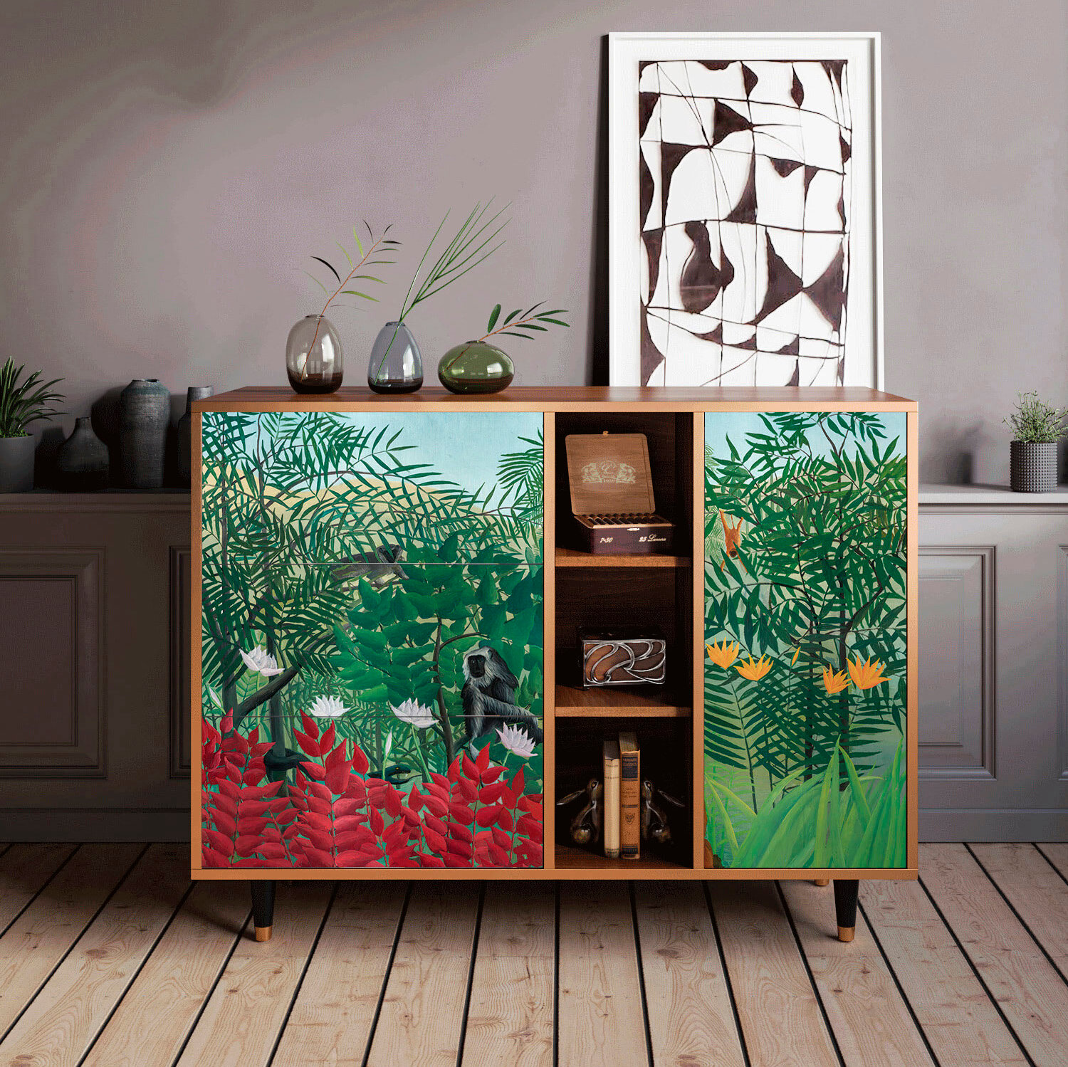 Комод - STORYZ - BS2 Jungles in Paris by Henri Rousseau , Разер - 125 x 97 x 48 см , Цвет корпуса - Орех