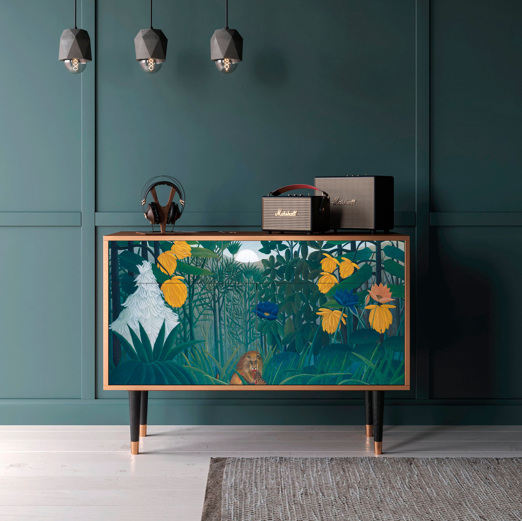 Комод - STORYZ - BS4 The Repast of the Lion by Henri Rousseau, Размер - 115 x 85 x 48 см, Цвет корпуса - Орех