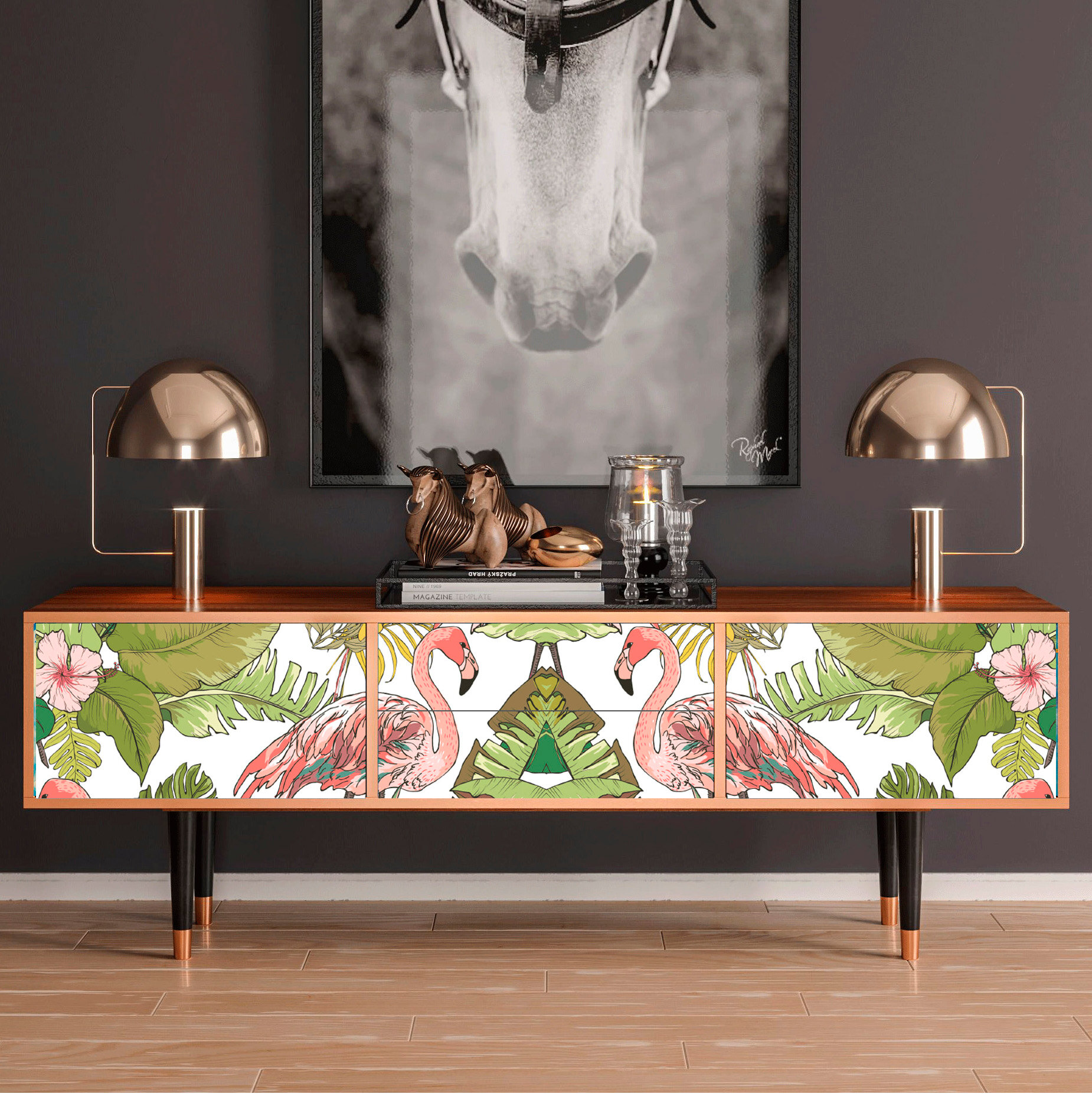 ТВ-Тумба - STORYZ - T4 Sweet Flamingo, Размер - 170 x 59 x 48 см, Цвет корпуса - , Орех