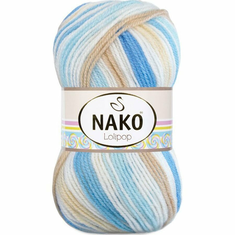Пряжа Nako LOLIPOP 80435 син/бел/беж (5 мотков)