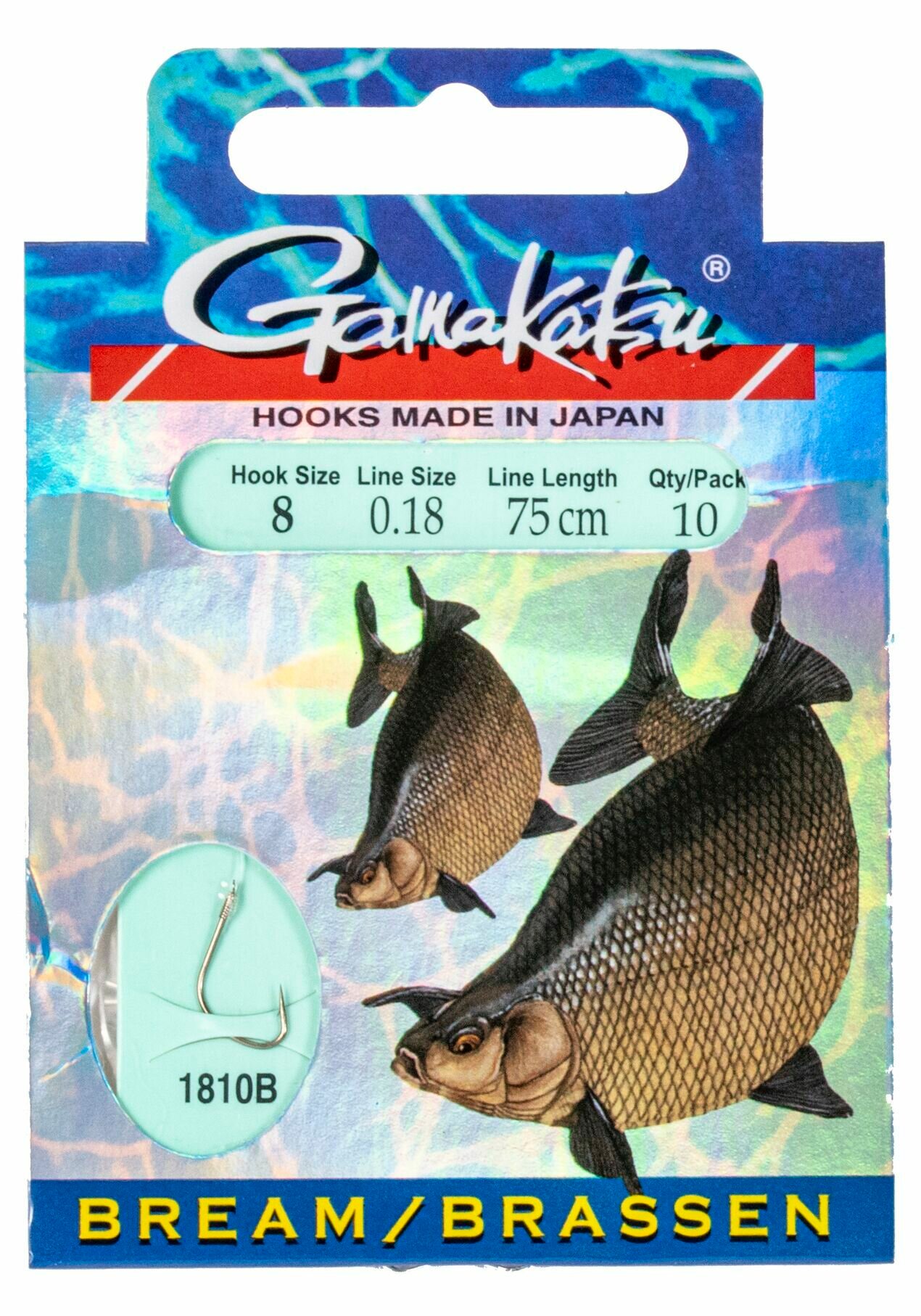 Крючки для рыбалки с поводком металлические набор на щуку и сома, Gamakatsu Booklet BR. FEEDER 1810B разм. 08-0.18мм 75см 10шт, снасти карповые летние Япония