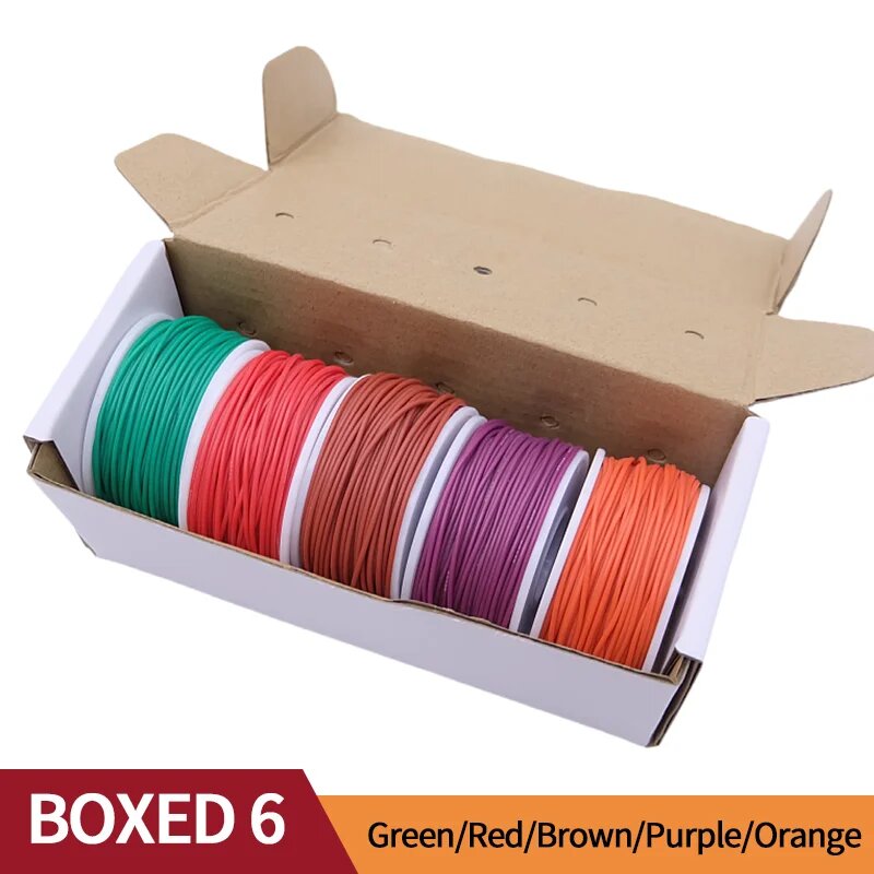 Мягкая силиконовая медная проволока набор 5 цветов 30AWG x10m x5 rolls, Boxed 6