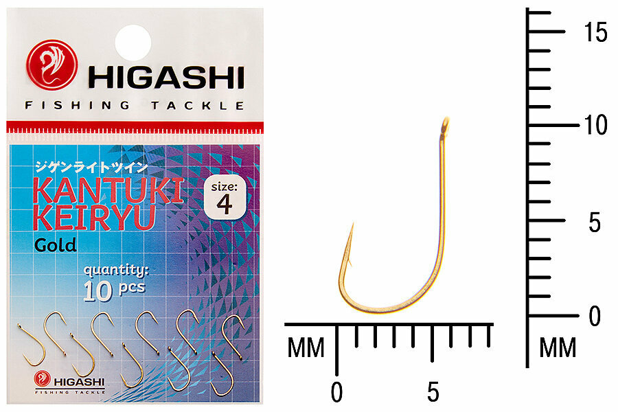 Higashi Крючки рыболовные Kantuki Keiryu #4 Gold, 10 шт/уп