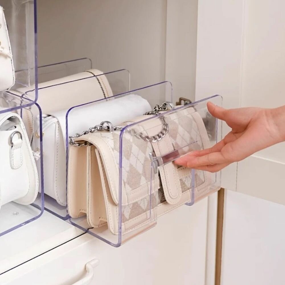 Прозрачный складной органайзер для сумок и аксессуаров с прочным пластиком, удобный поиск вещей, компактное хранение в шкафу и гардеробе