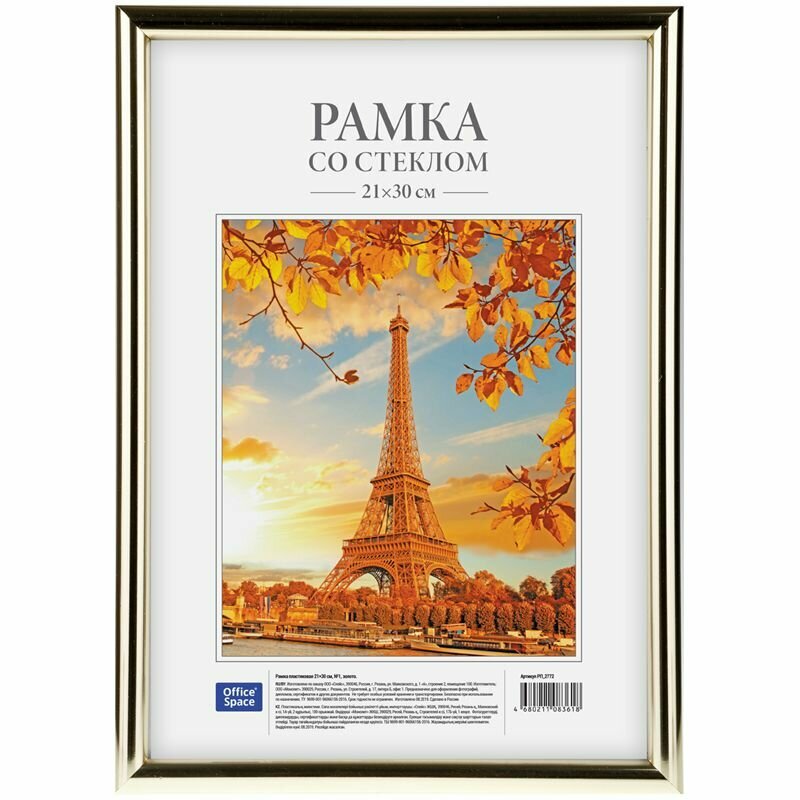 Рамка 21х30см пластик, золото №1